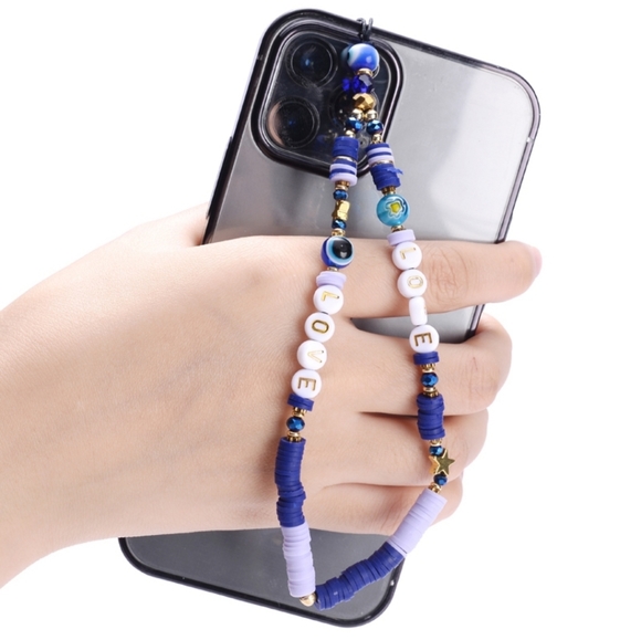 CASELIX | Accessories | Blue Beaded Love Phone Charm Lanyard Wrist ...